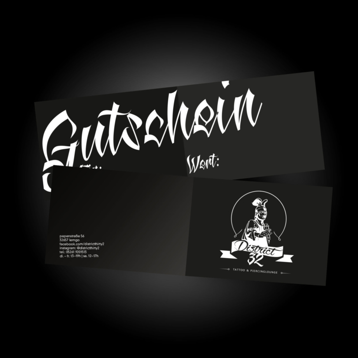 Tattoo Gutschein von district32 in Lemgo – Dein Tattoostudio